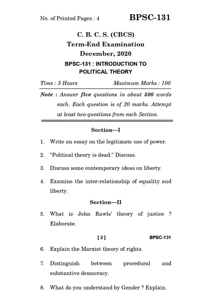 IGNOU BPSC 131 Previous Year Question Paper & Sample Paper IGNOU BPSC 131 Previous Year Question Paper & Sample Paper